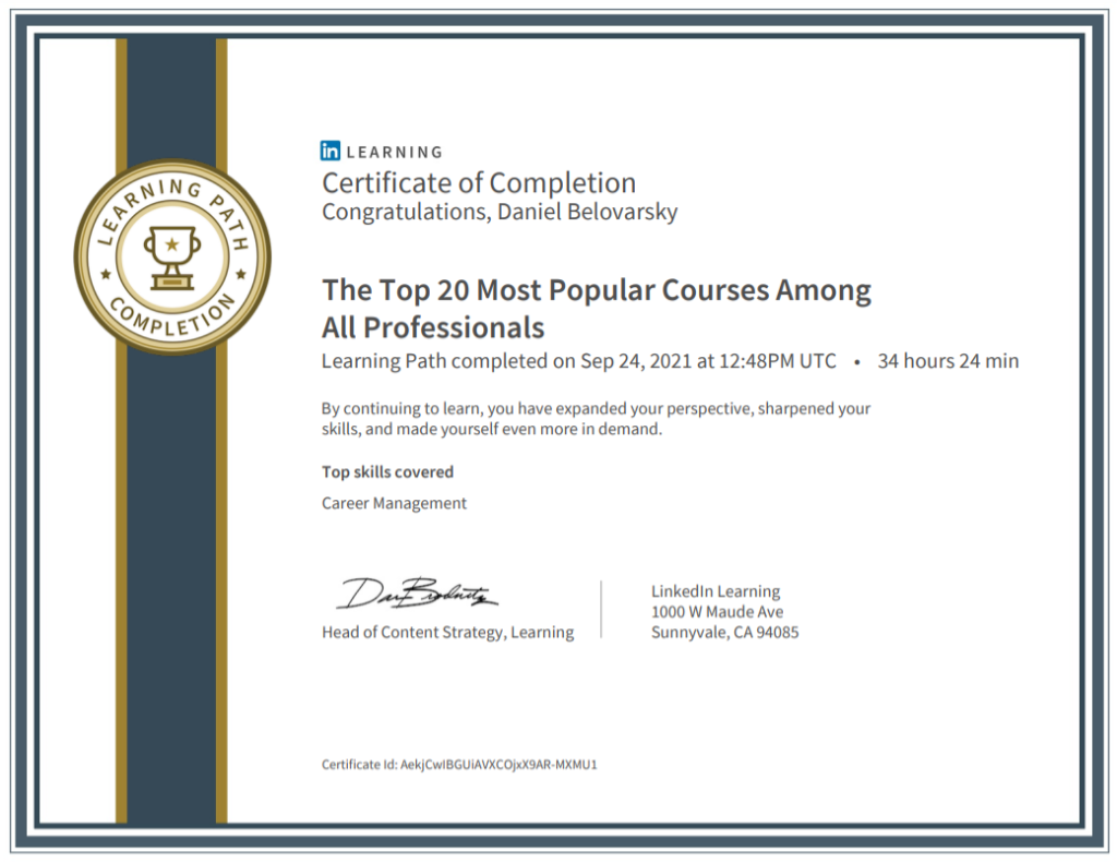 The Top 20 Most Popular Courses Among All Professionals - Daniel Belovarsky